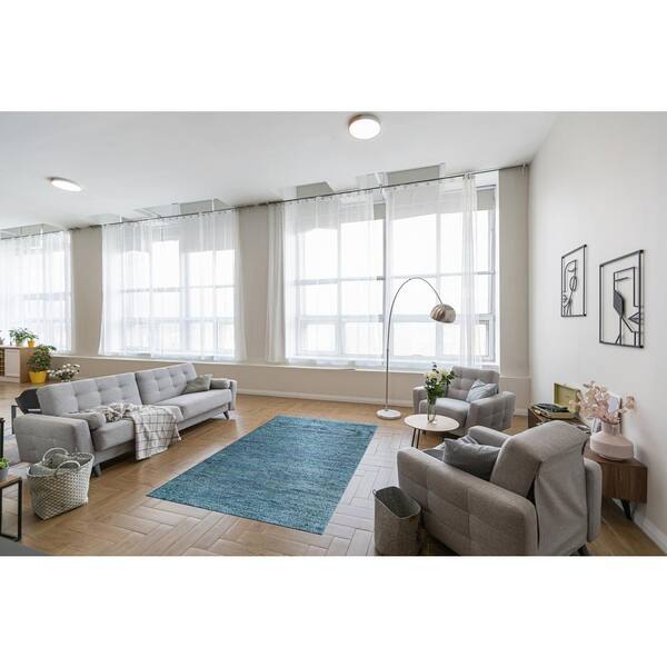 EORC Blue Mix 10 ft. x 14 ft. Hand-Knotted Natural Silk Contemporary ...