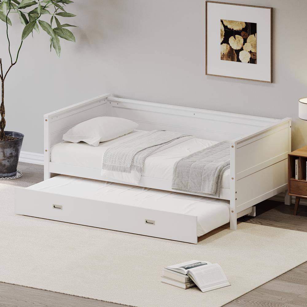 Noble House Leeds White Twin Size Daybed with Trundle, Solid Wood ...