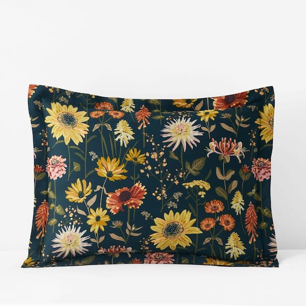 The Company Store Company Cotton Daisies Navy Sateen Standard Sham ...