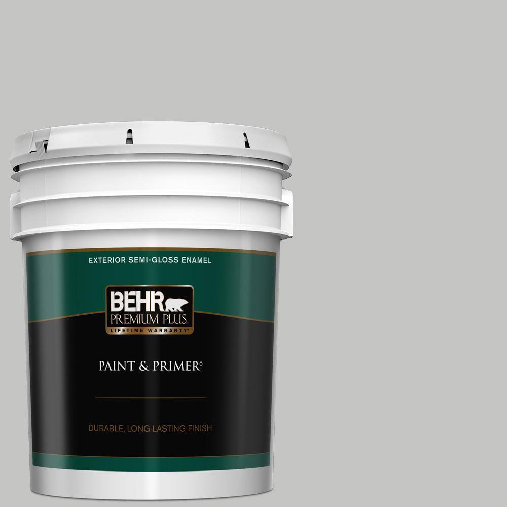 BEHR PREMIUM PLUS 5 gal. #N520-2 Silver Bullet Semi-Gloss Enamel ...