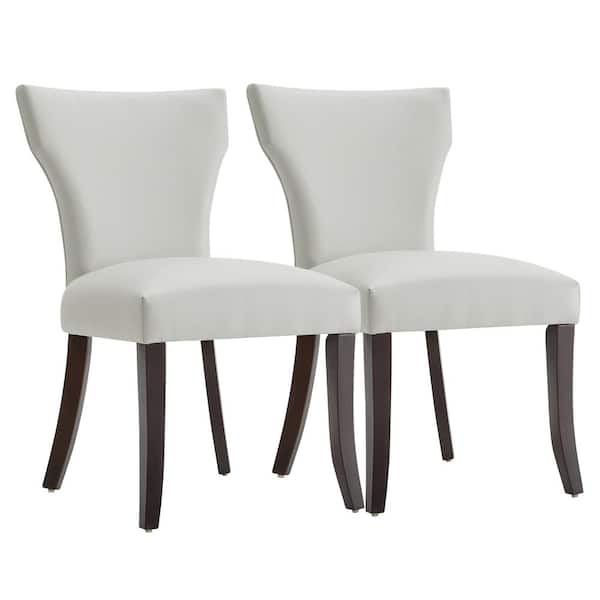 SPRUCE & SPRING Rowena Light Gray Leather Dining Chairs with Solid Wood ...
