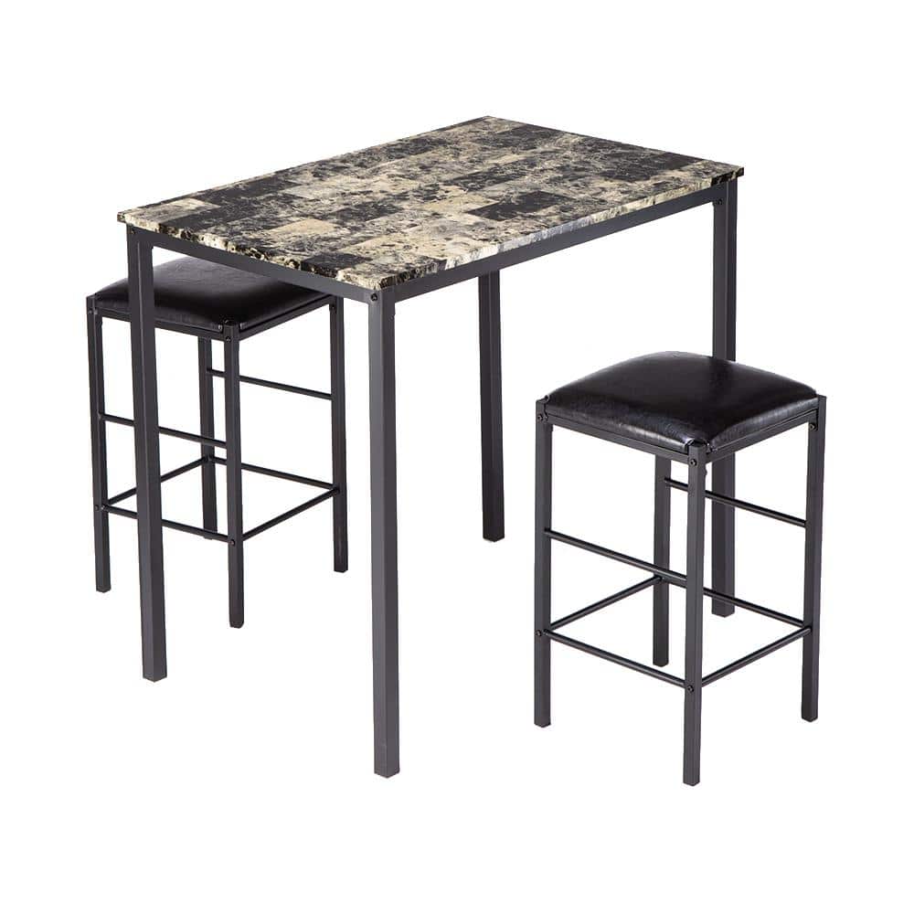Winado 3-Piece Marble Top Black Dining Set 303868581859 - The Home Depot