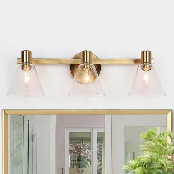 Uolfin Transitional Bathroom Gold Vanity Light, 21.5 in. 3-Light Modern ...