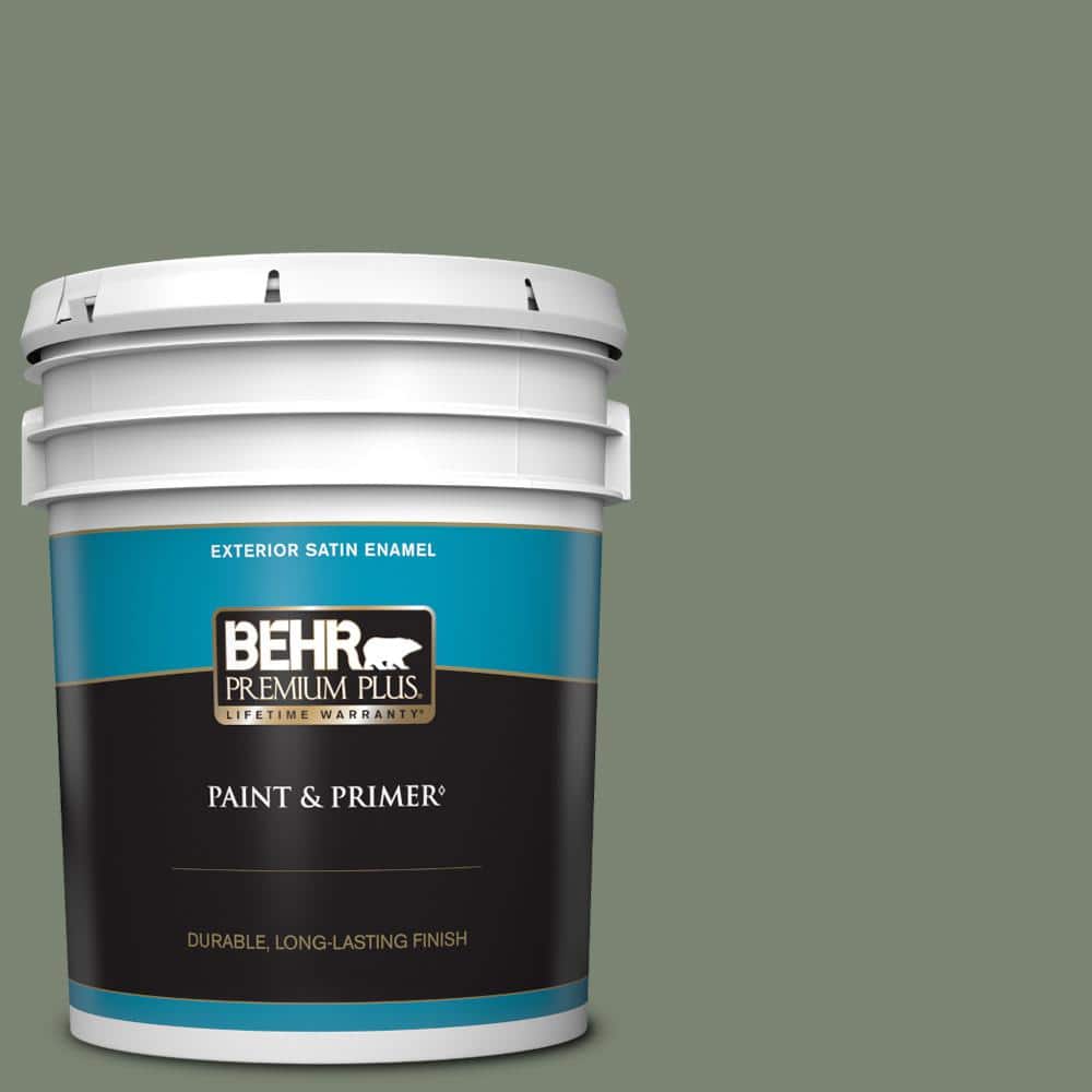 BEHR PREMIUM PLUS 5 gal. #ICC-77 Sage Green Satin Enamel Exterior Paint ...