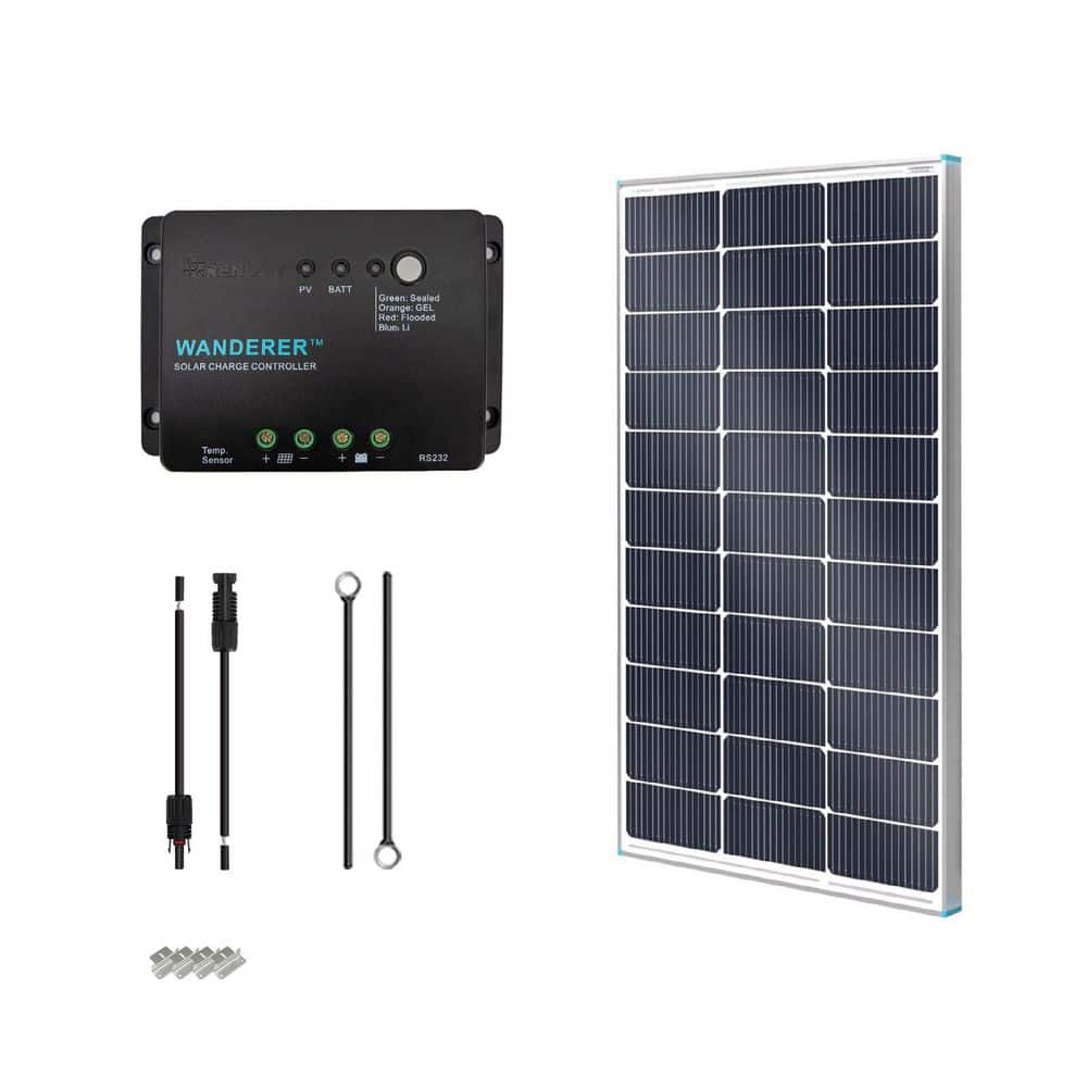 Renogy 100-Watt Solar Starter Kit, 1 Pcs 100W 12V Rigid Monocrystalline ...