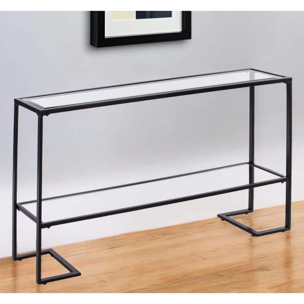HomeRoots 16 in. Clear Rectangle Glass Console Table Mirrored ...