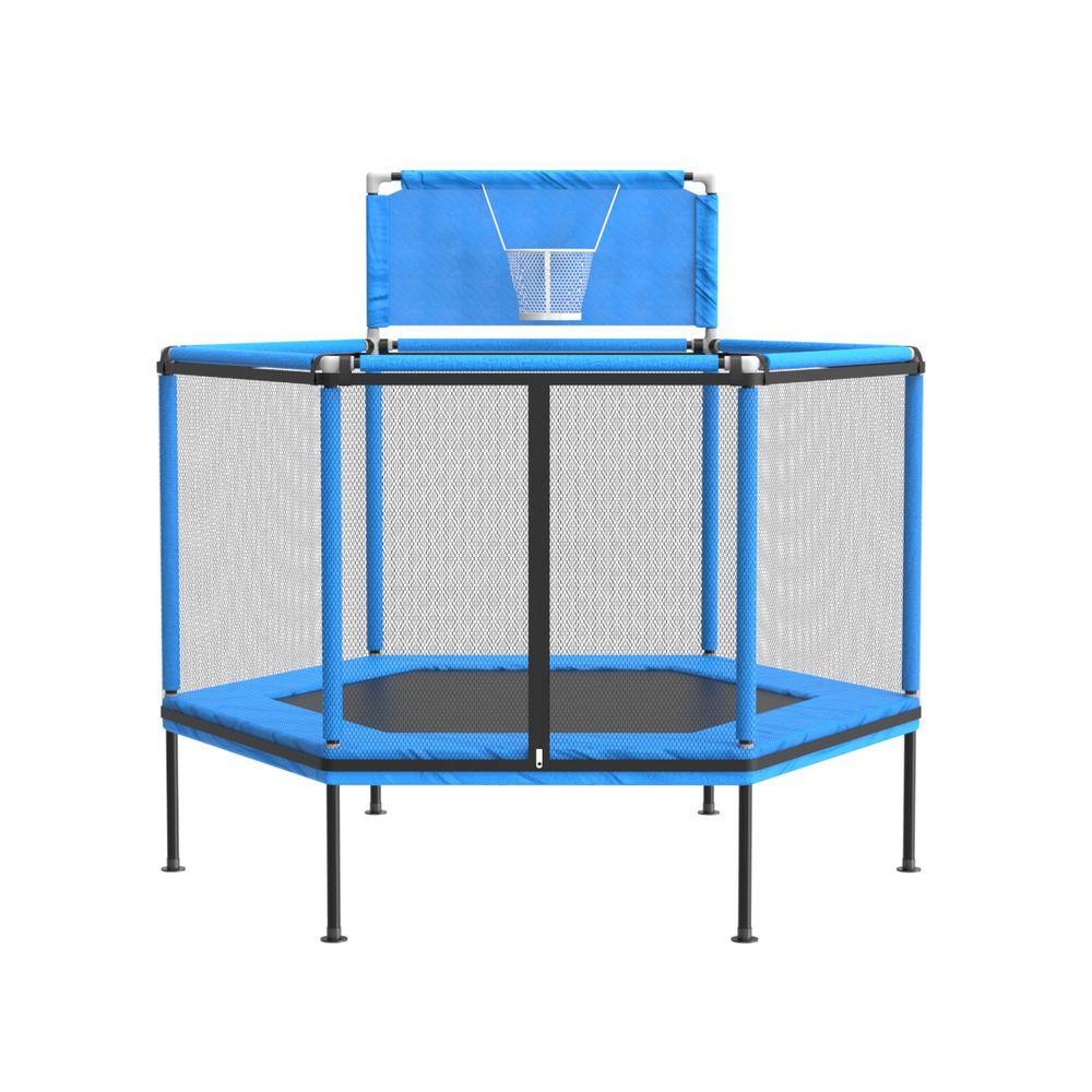 Kingdely 61.8 in. Round Mini Trampoline with Basketball Hoop and Safety ...