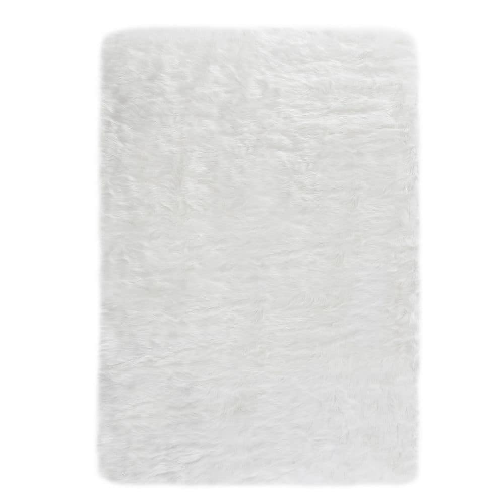 Nourideaux White 6 ft. x 9 ft. Fluffy Furry Faux Sheepskin Fur Rug Area ...