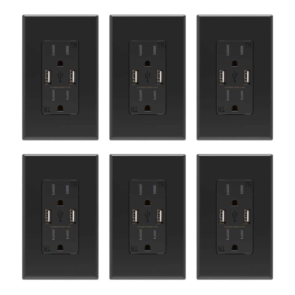ELEGRP 4 Amp USB Dual Type A In-Wall Charger with 15 Amp Duplex Tamper ...