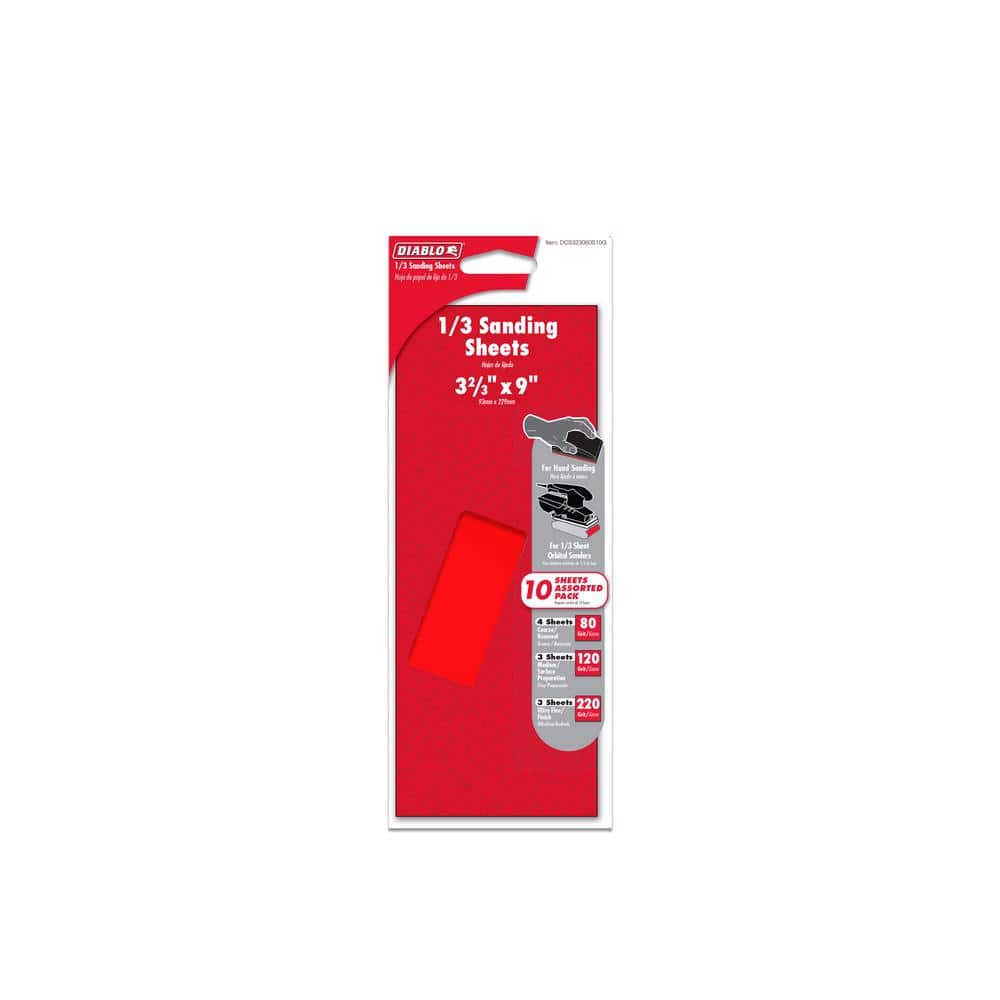 DIABLO 1/3 Sheet Assorted Hand Sanding Sheets DCS323ASTS10G - The Home ...