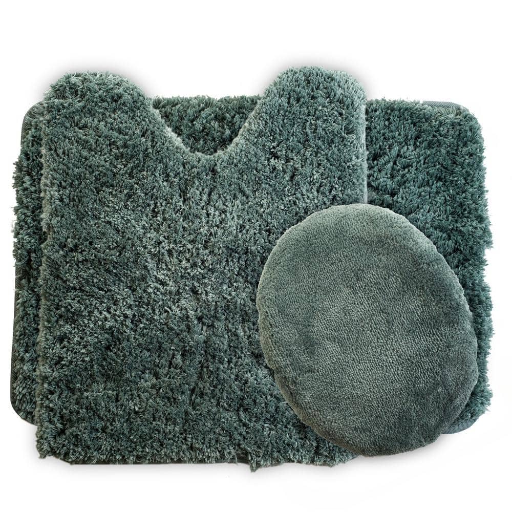 Lavish Home 3-Piece 19.5 in. x 24 in. Green Super Plush Non-Slip Bath ...