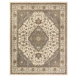 SUPERIOR Glendale Gray 7 ft. x 9 ft. Floral Medallion Polypropylene ...