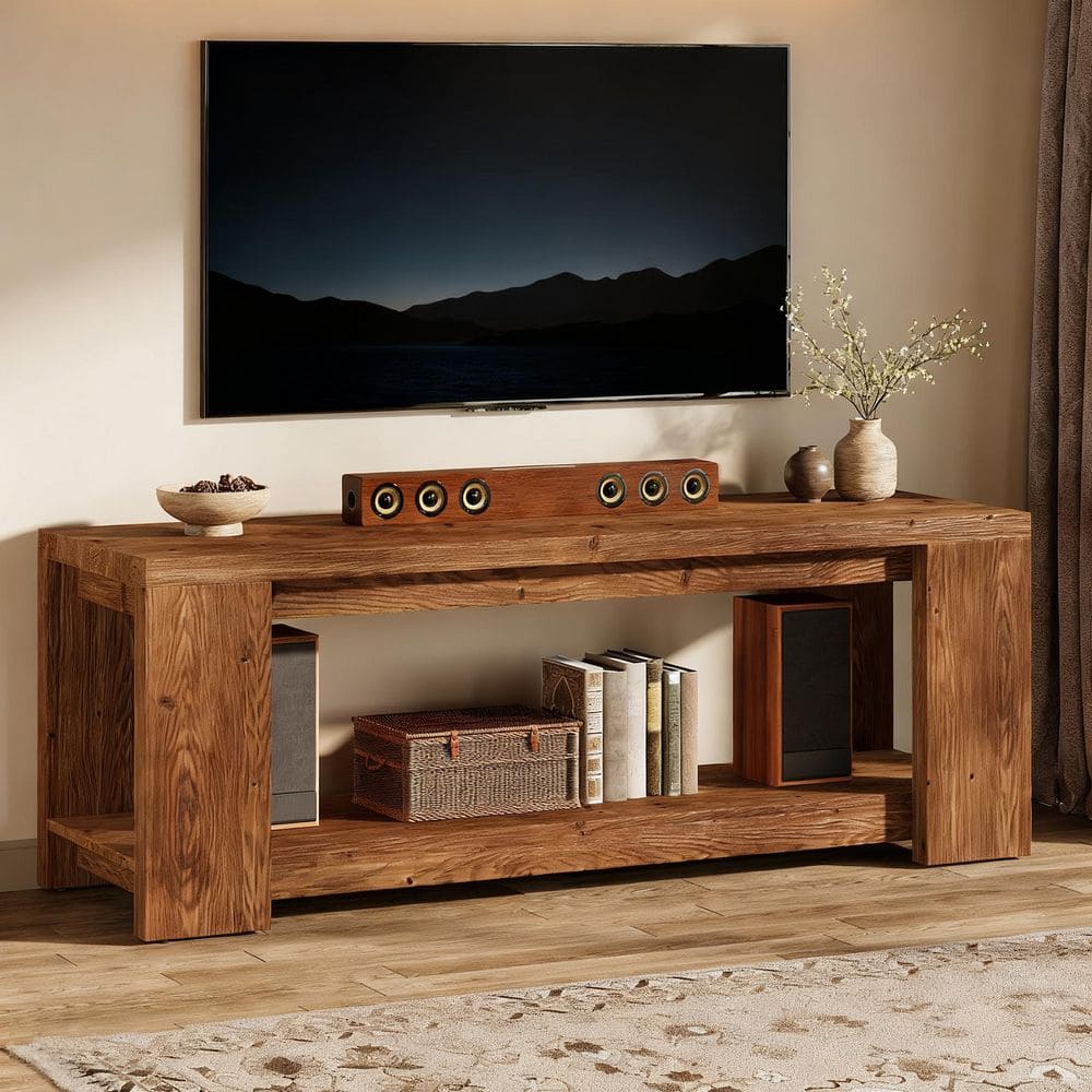 BYBLIGHT Turrella 70.9 in. Rustic Brown Low Console Tables, Rectangle ...