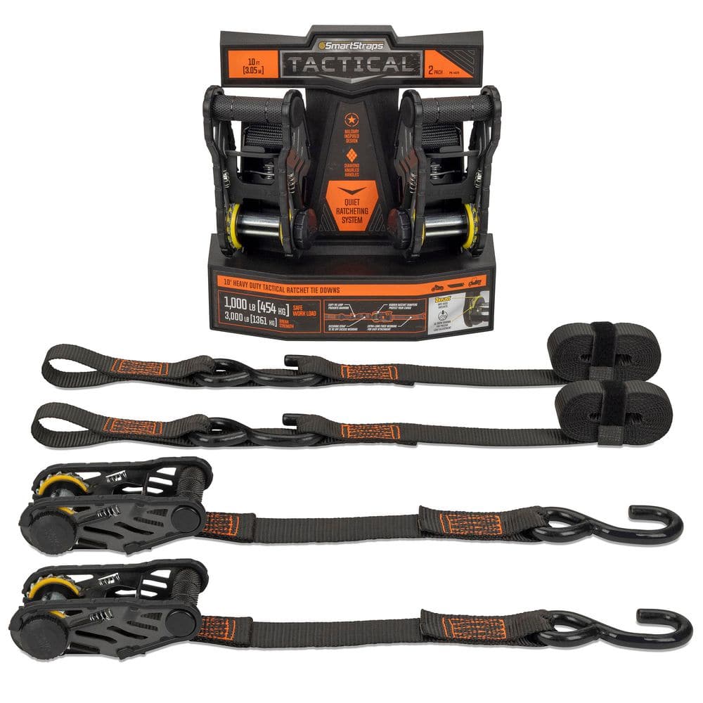 SmartStraps 10 ft. Orange Tactical Ratchet Tie Down Straps with 1,000 ...