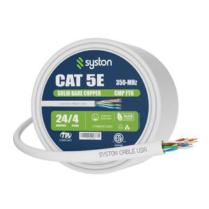Syston Cable Technology 500 ft. White CMP Cat 5e 350 MHz 24 AWG Solid Bare Copper Ethernet ...