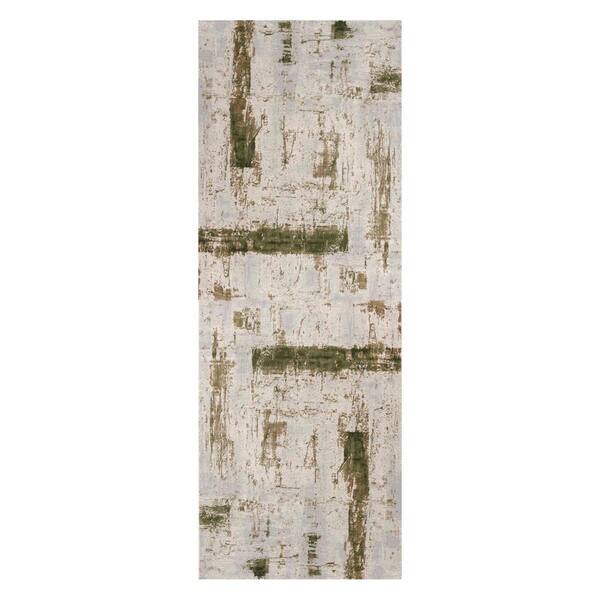 HomeRoots Green and Ivory 2 ft. x 20 ft. Abstract Runner Rug 2000487585 ...