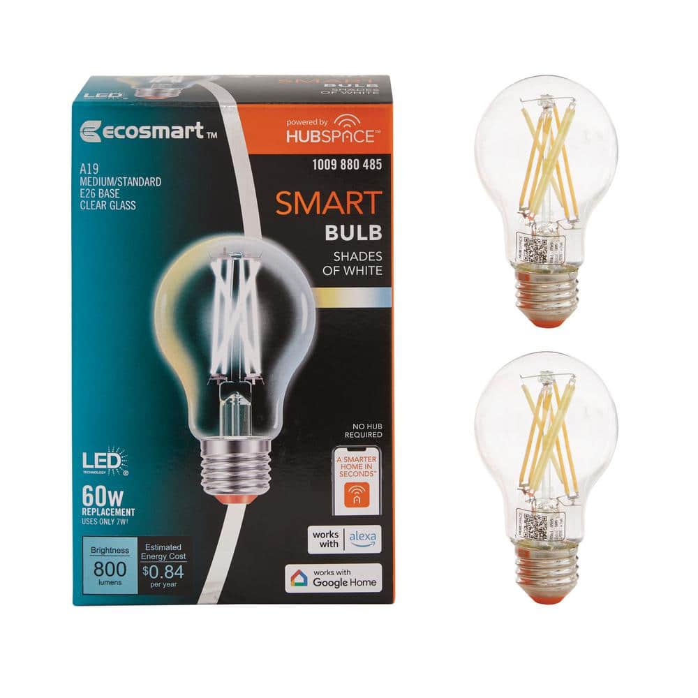 EcoSmart 60-Watt Equivalent Smart A19 Tunable White Clear CEC LED Light ...
