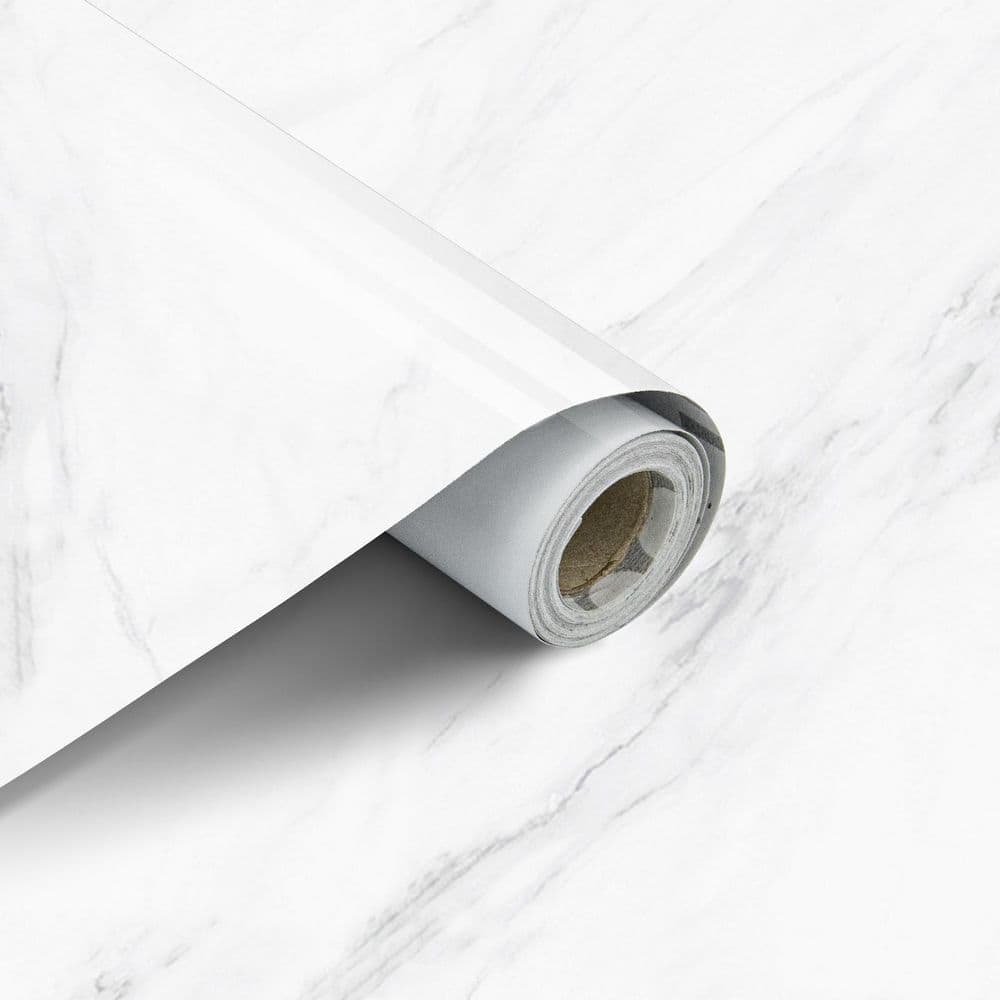 15.75 in. x 157.5 in. White Marble Peel and Stick Wallpaper Roll ...
