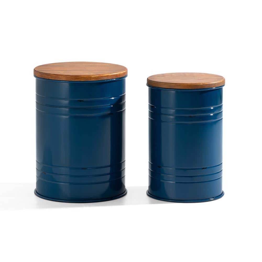 Glitzhome 19.29 in. H Modern Navy Blue Metal Storage Stool or Accent ...