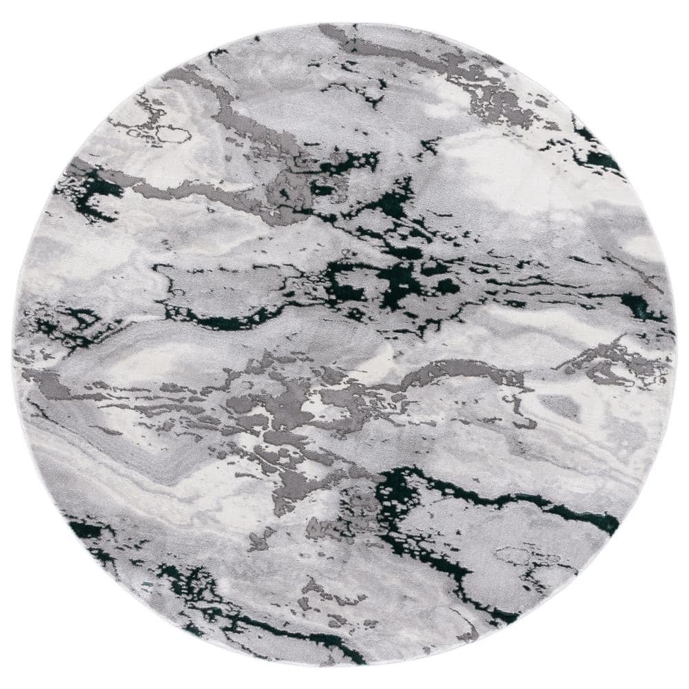 SAFAVIEH Craft Gray/Green 7 ft. x 7 ft. Marbled Abstract Round Area Rug ...