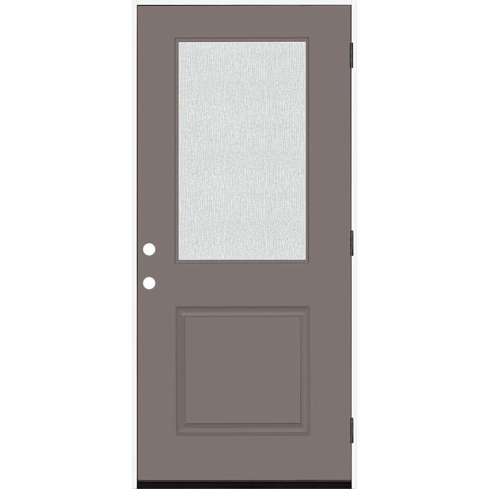 Steves & Sons Legacy 36 in. W x 80 in. 1/2 Lite Rain Glass LHOS Primed ...