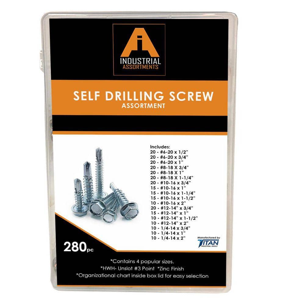 TITAN INDUSTRIAL SUPPLY 280 Piece Self Drilling Screw Kit SMPLSD - The ...
