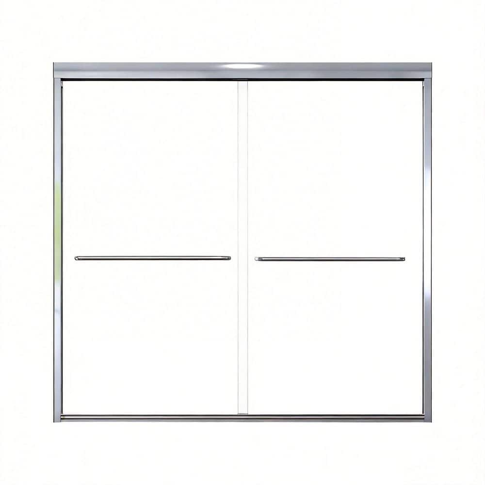 LIVACA 56-60 in. W x 60 in. H Semi-Frameless Double-Sliding Tub Door in ...