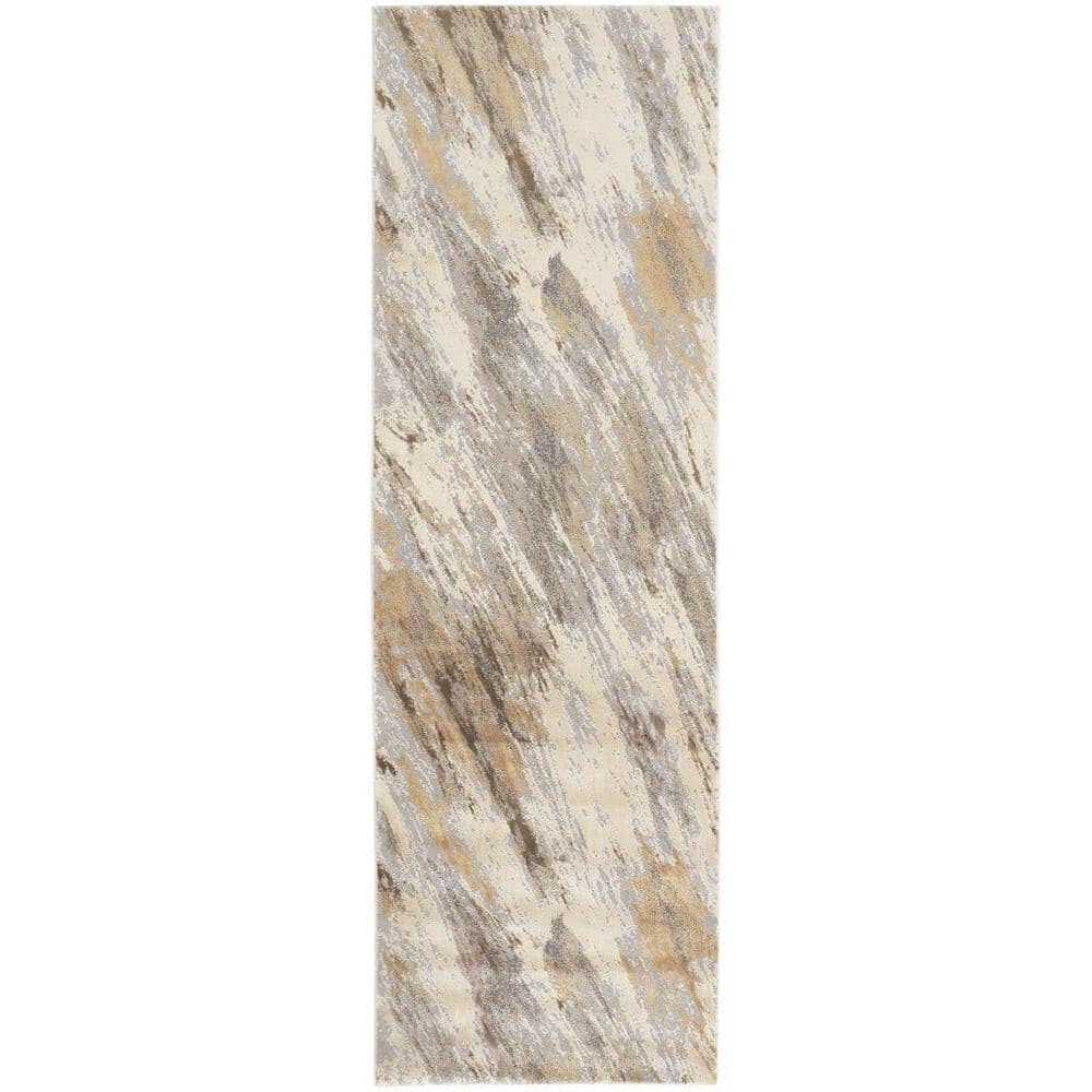 HomeRoots Brown and Ivory Abstract 2 ft. x 8 ft. Runner Rug 2000514708 ...