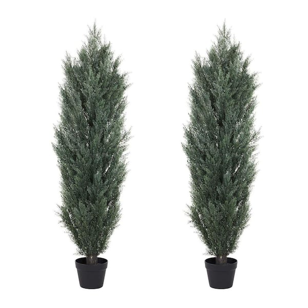Tenleaf 59 in. Outdoor Artificial Cedar Tree in Pot Plastic Floor ...