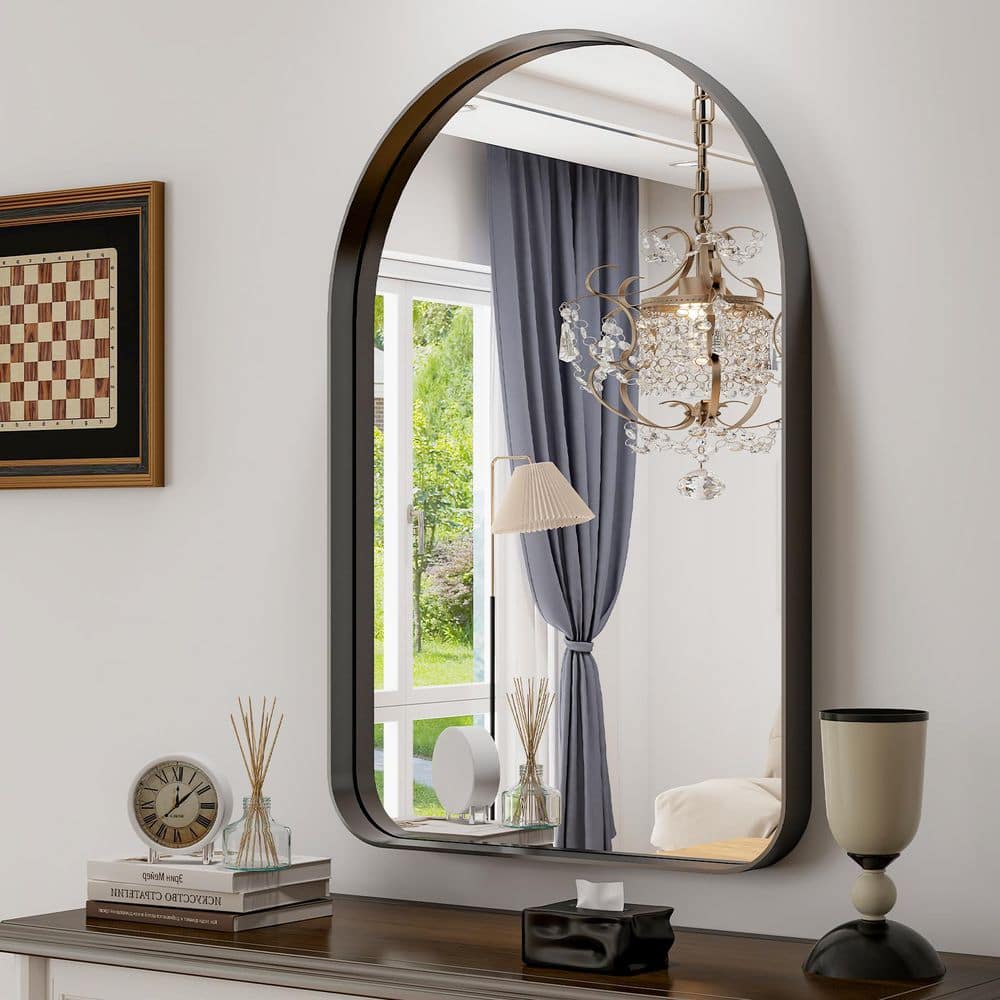 XRAMFY Morden Black 26 in. W x 38 in. H Arched Aluminum Alloy Frame ...