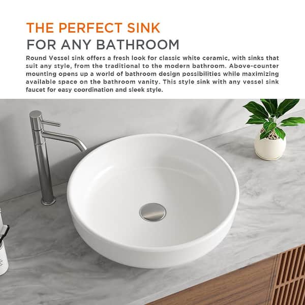 White Round Vessel Sink Washly Bathroom Sink,Bathroom Ceramic Vessel
