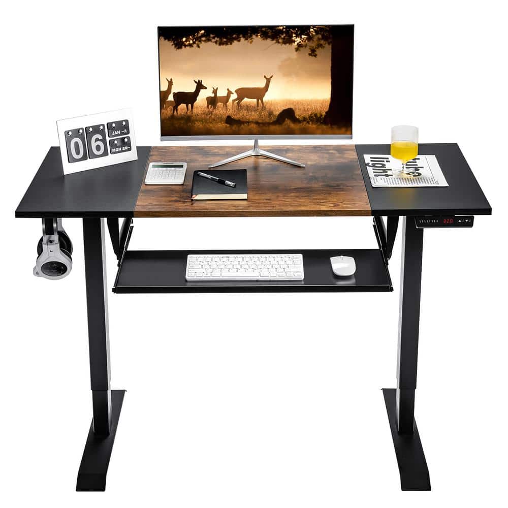 Costway 48 in. Rectangular Brown Electric Wood Sit to Stand Desk ...