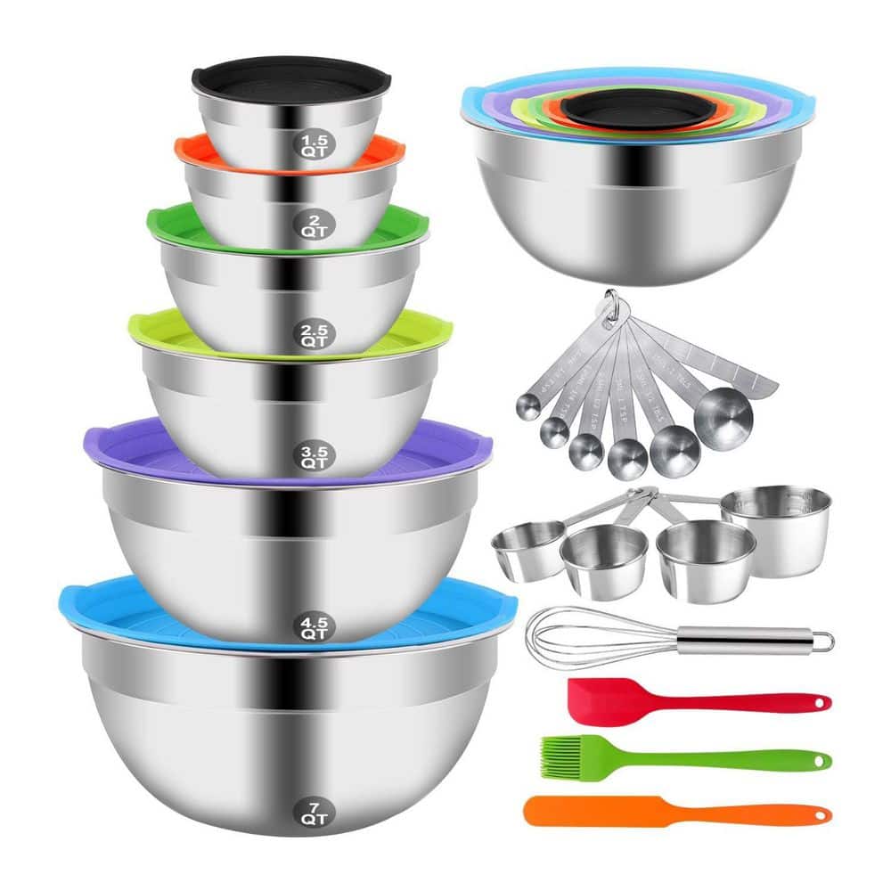Stainless Steel Mixing Bowls with Lids Set, 27-Piece Kitchen Utensils ...