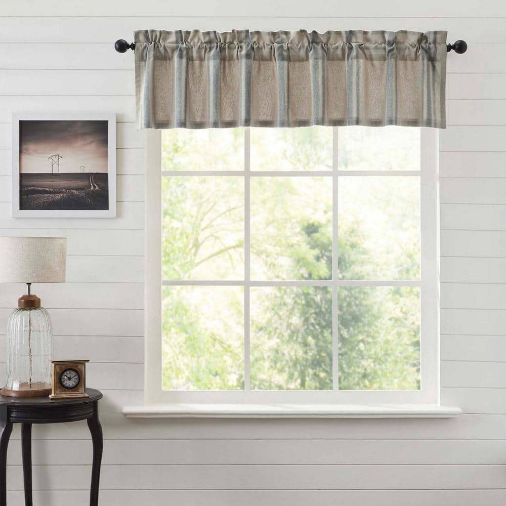 VHC BRANDS Grain Sack 72 in. L x 16 in. W Cotton Valance in Blue-Gray ...