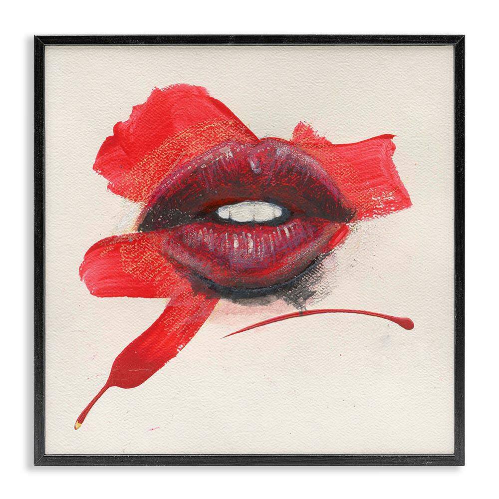 Stupell Industries Red Lips Paint Streak by Daniel Houston Black Framed People Giclee Art Print ...