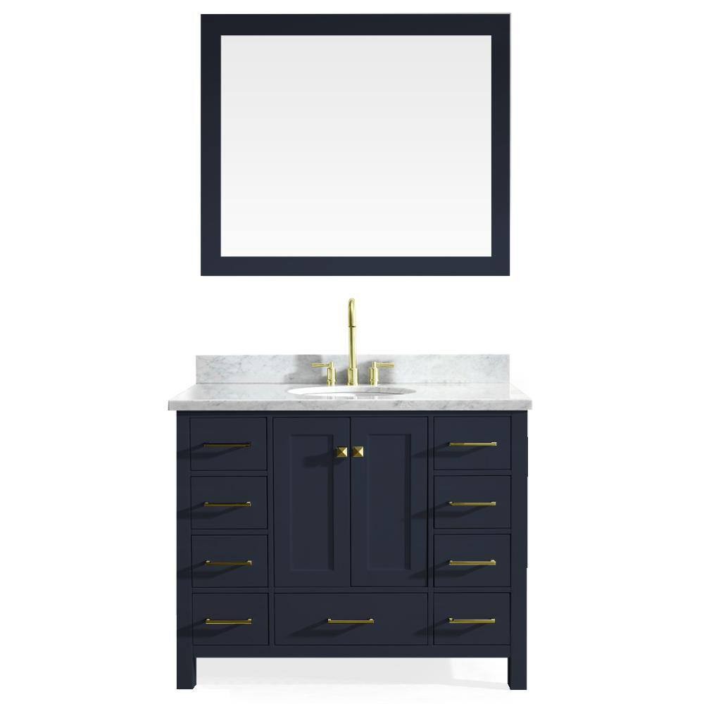 ARIEL Cambridge 43 in. W x 22 in. D Vanity in Midnight Blue with Marble ...