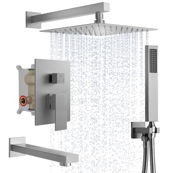 EVERSTEIN 1-Handle 3-Spray Wall Mount Tub and Shower Faucet with 10 in. Rain Shower Head in ...