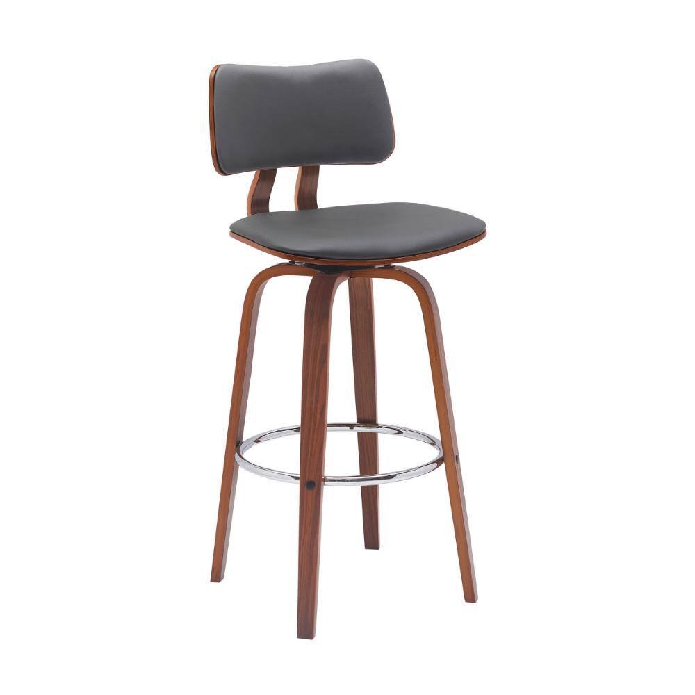 Benjara 30 in. Gray and Brown Low Back Metal Frame Bar Stool with Faux ...