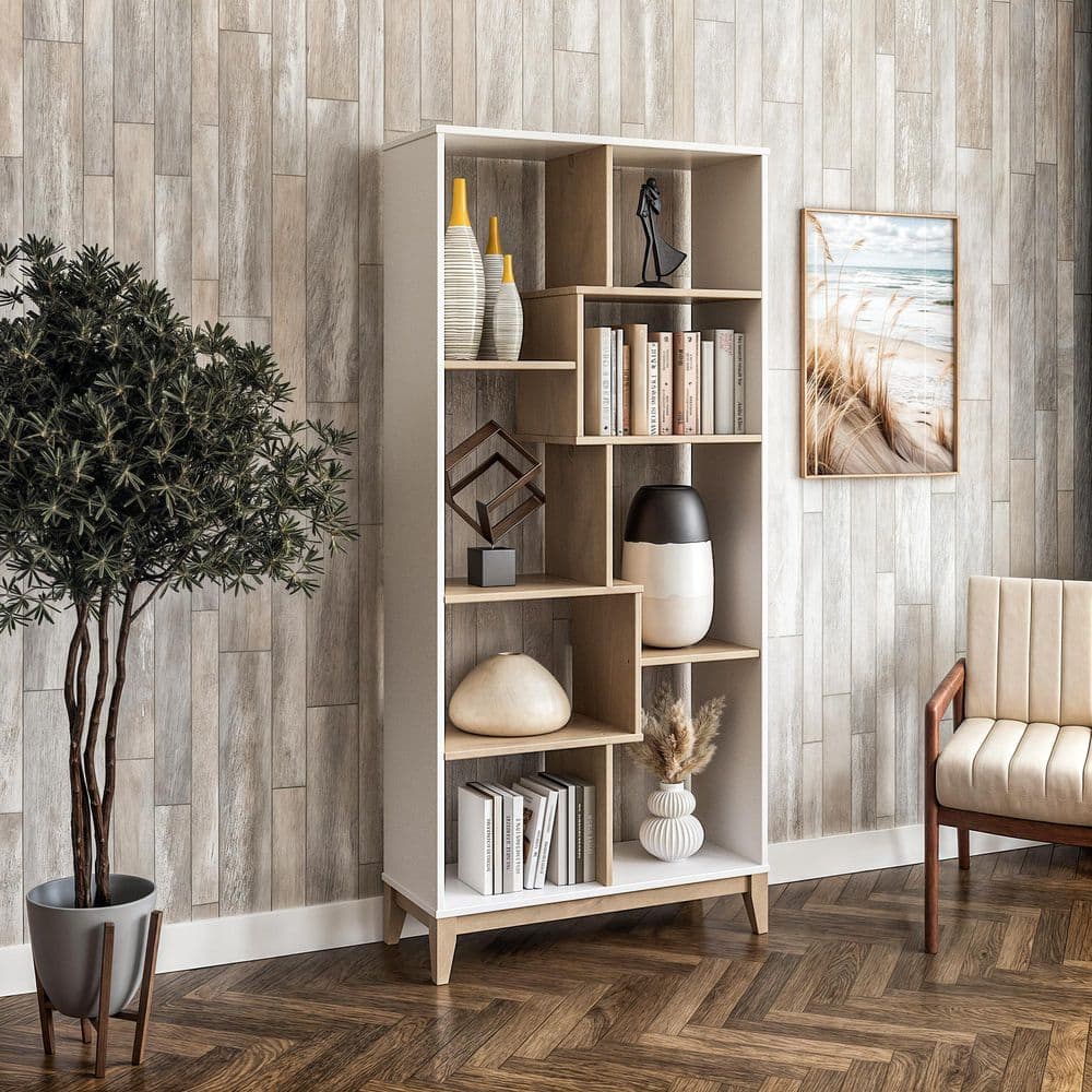 Camaflexi Geometrix 72 in. Tall Light Oak and White Finish Solid Wood 8 ...