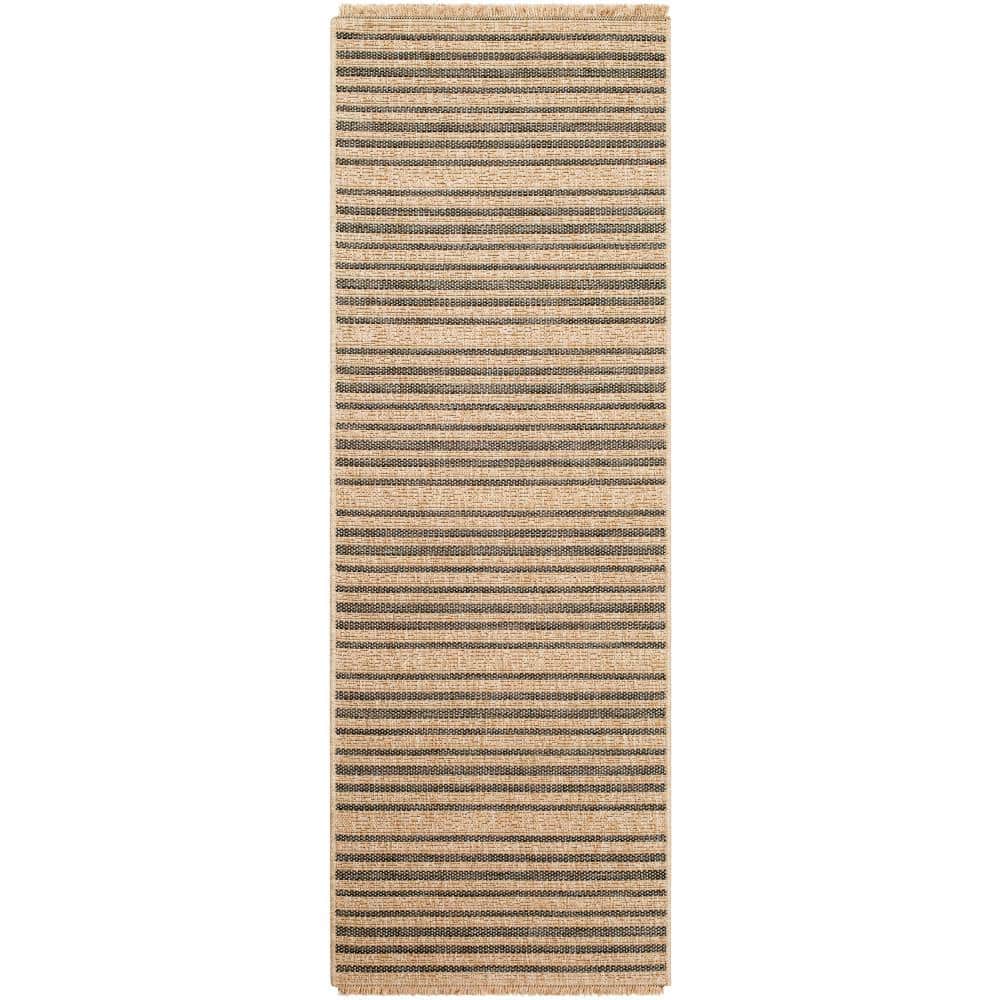 Livabliss Mirage Tan/Black Striped 3 ft. x 7 ft. Indoor/Outdoor Runner ...