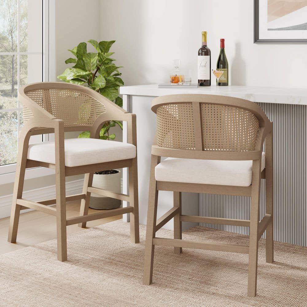 Harper & Bright Designs 38 in. H Light Ash Finish Solid Wood Counter ...