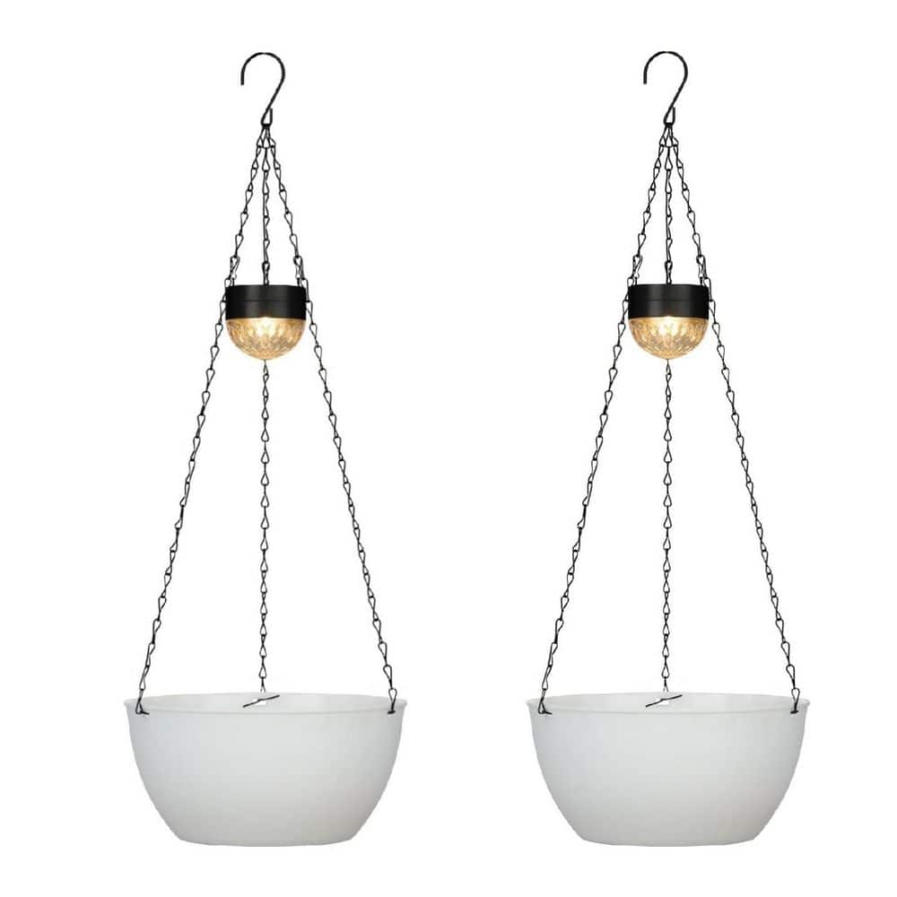 White Plastic Hanging Planters Basket for Outdoor Plants with Drainer ...