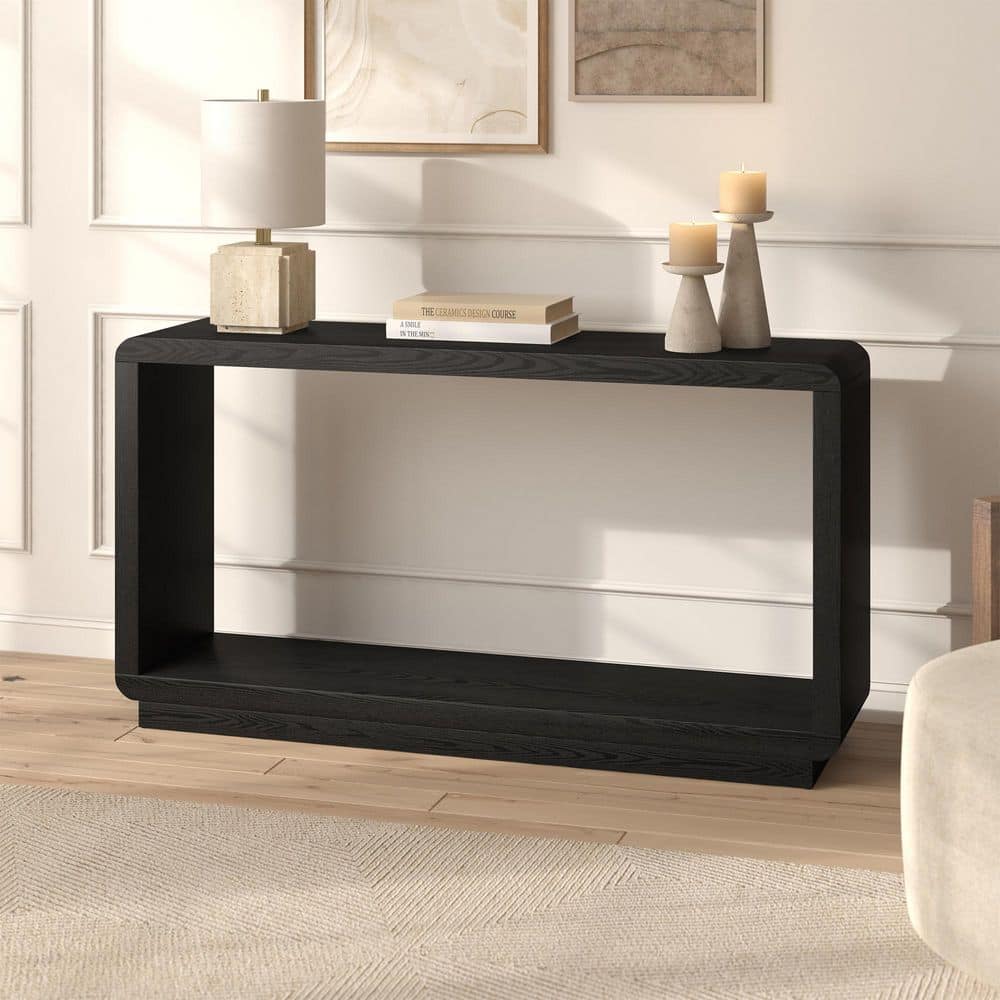 Meyer&Cross Lonni 55 in. Black Grain Rectangle MDF/Hollow Core Board Top Console Table AT2471 ...