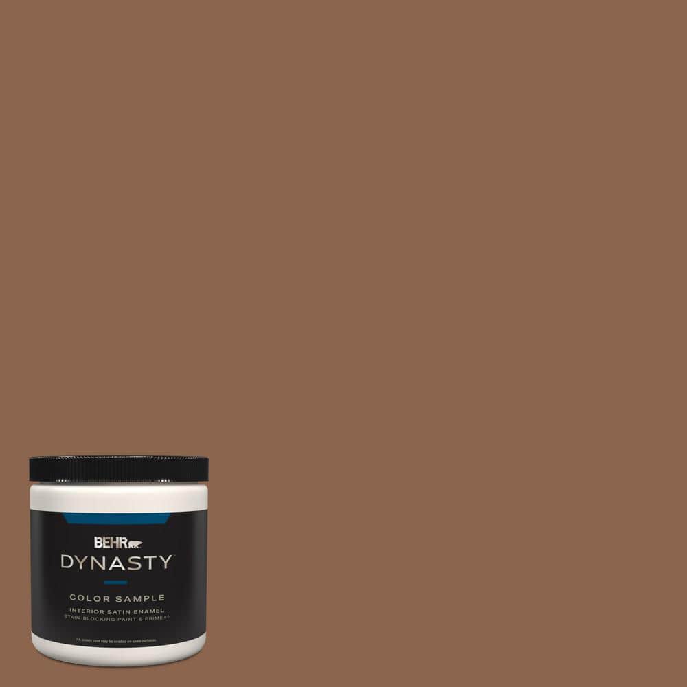 BEHR DYNASTY 8 oz. #MQ2-01 Burnished Brandy One-Coat Hide Satin Enamel ...