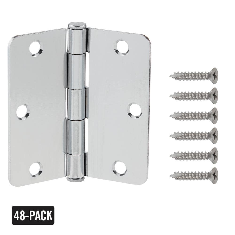 Everbilt 3-1/2 in. x 1/4 in Radius Chrome Squeak-Free Door Hinge (48 ...