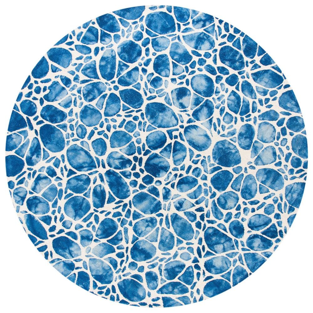 SAFAVIEH Dip Dye 7 ft. x 7 ft. Ivory/Blue Geometric Caustics Round Area ...