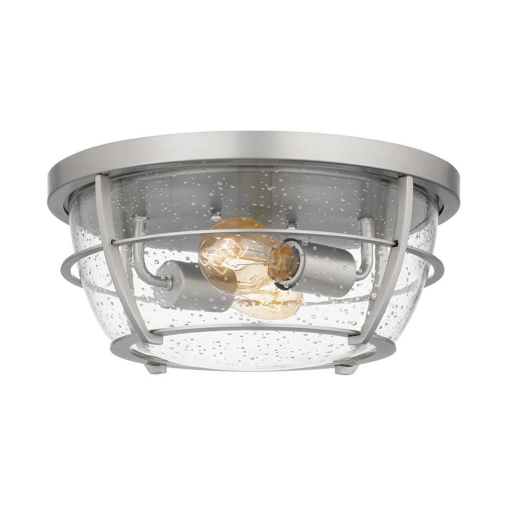 Edvivi 12.8 in. 2-Light Barreled Brushed Nickel Cage Flush Mount Ceiling Light Y0032V12-BN - The ...