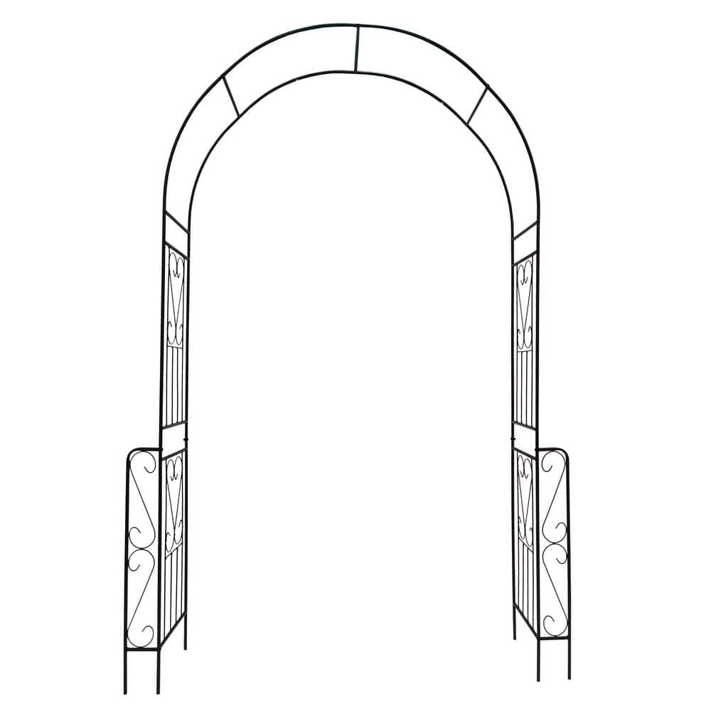 55 in. x 94.5 in. Black Galvanized Metal Garden Archway Arbor-Plant ...