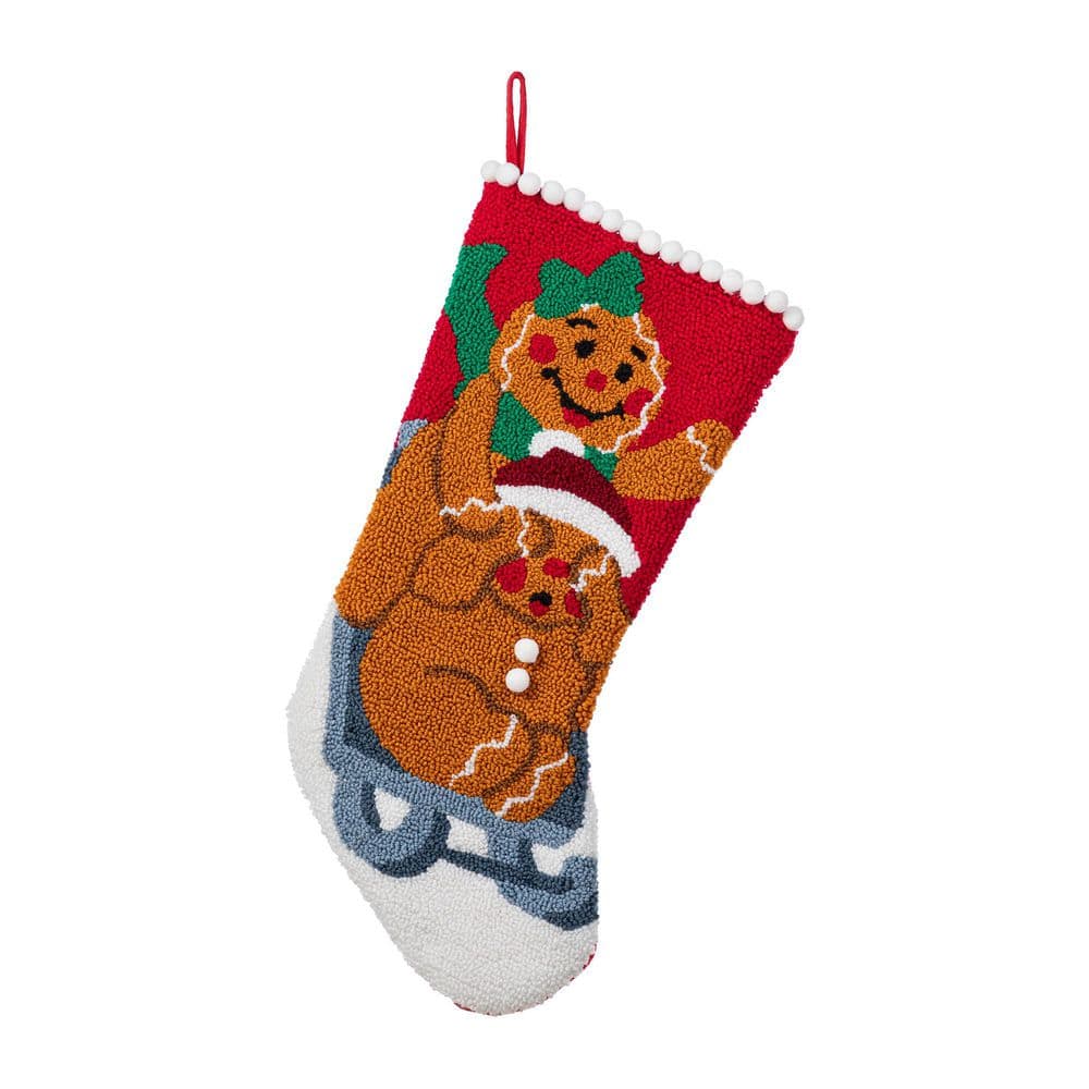 Glitzhome 21 in. Hooked Gingerbread Man Stocking 2004700147 - The Home ...