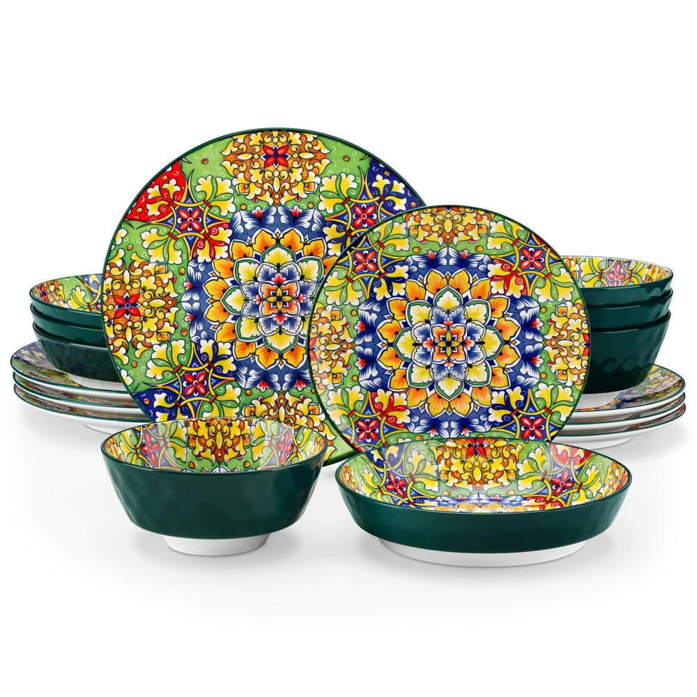 vancasso 16-Piece Dark-green Porcelain Dinnerware Set Service for 4 ...